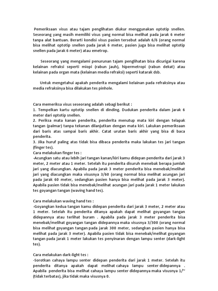 Pemeriksaan Visus Atau Tajam Penglihatan Diukur Menggunakan Optotip ...