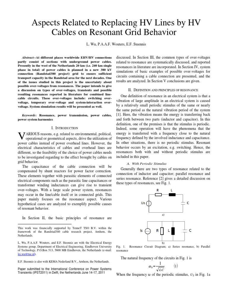 Aspects Related To Replacing HV Lines by HV Cables On Resonant Grid ...