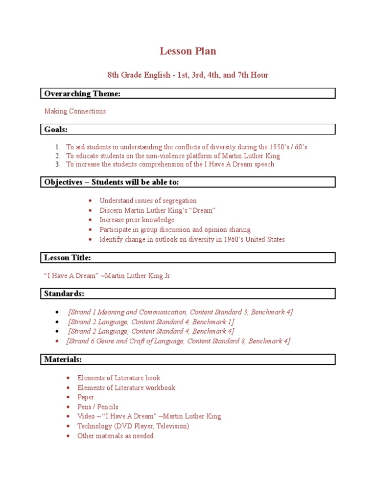 Lesson - I Have A Dream - Martin Luther King (New Version) | PDF ...