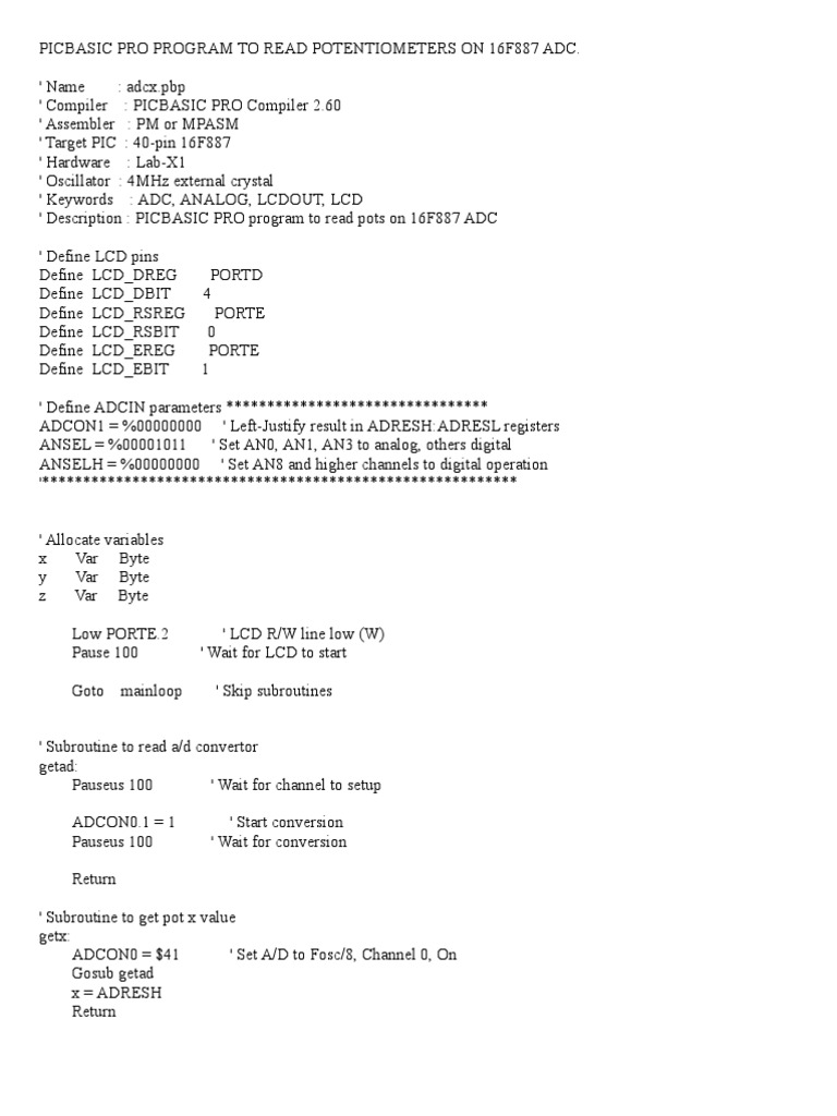 Ejemplos Pic 16f887 PBP | PDF | Control Flow | Pic Microcontroller