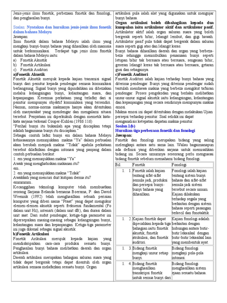 Nota Fonetik & Fonologi | PDF