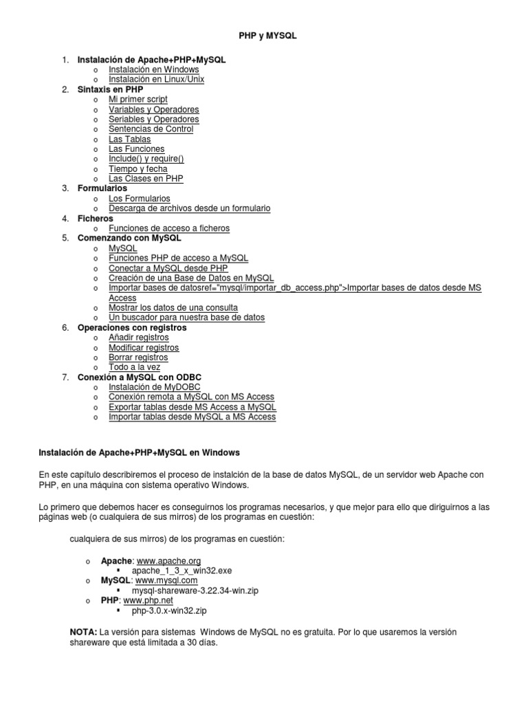 Manual de PHP y Mysql | PDF | Php | Servidor HTTP Apache