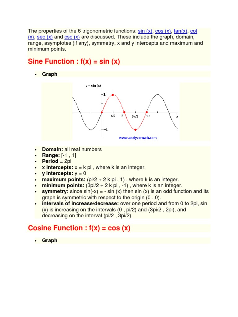 Properties of Six Trigonometric Functions | PDF | Trigonometric ...