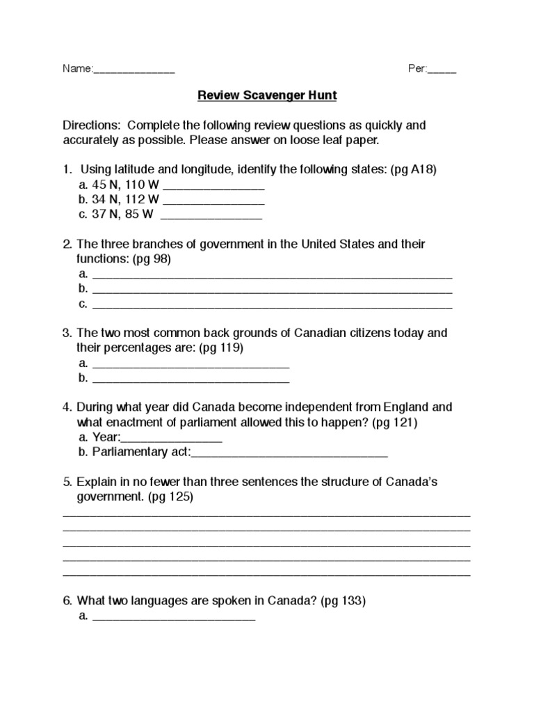 Canada and U.S. Geography Review Quiz | PDF