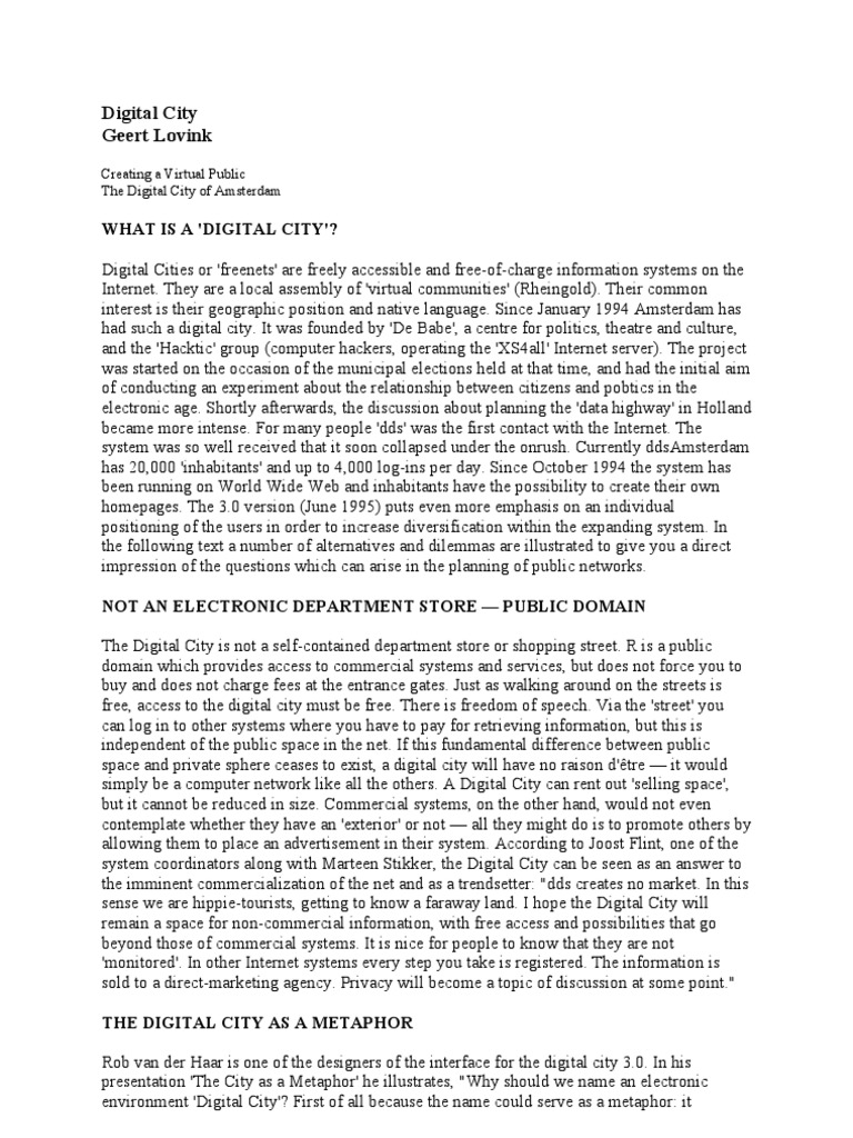 Digital City Geert Lovink | PDF