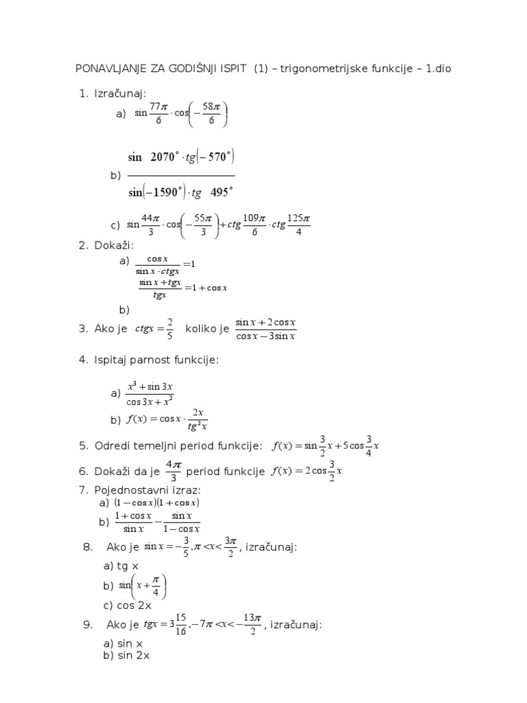 Ponavljanje Za Godisnji Ispit-Trigonometrija 1. | PDF