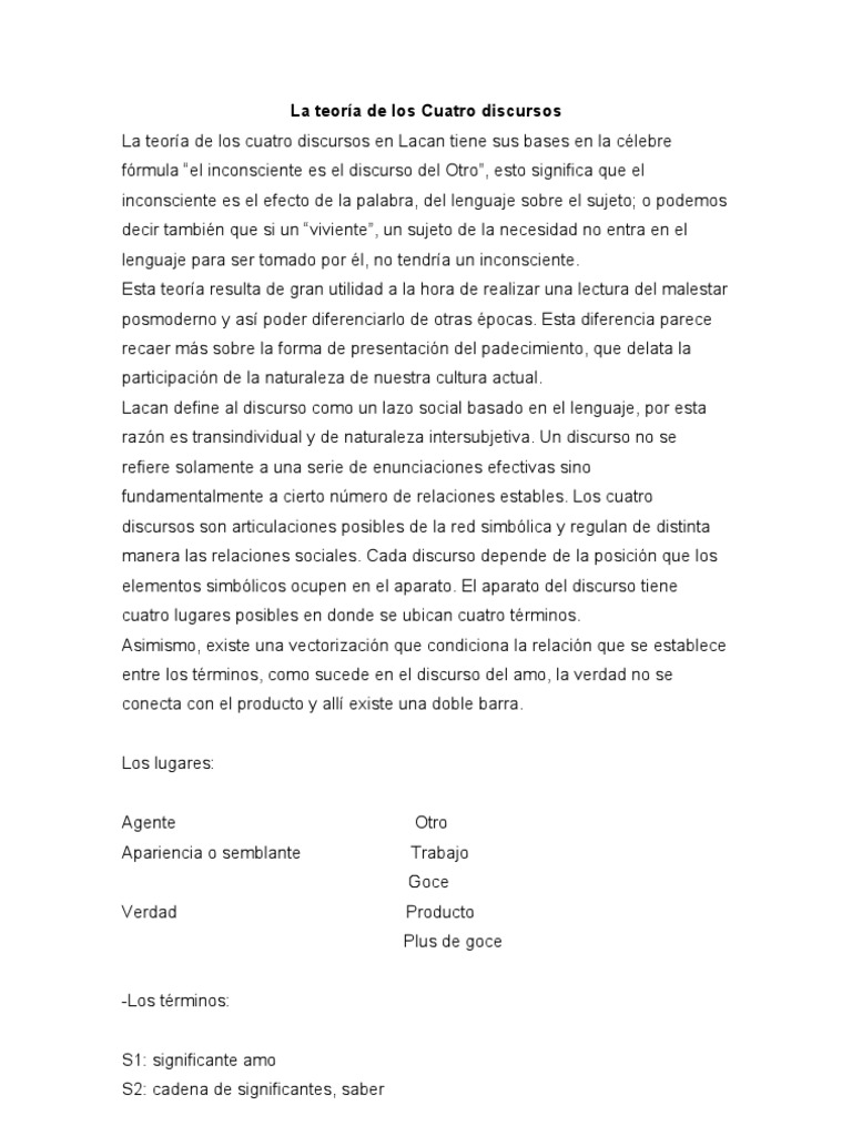 La teoría de los Cuatro discursos | Jacques Lacan | Conocimiento