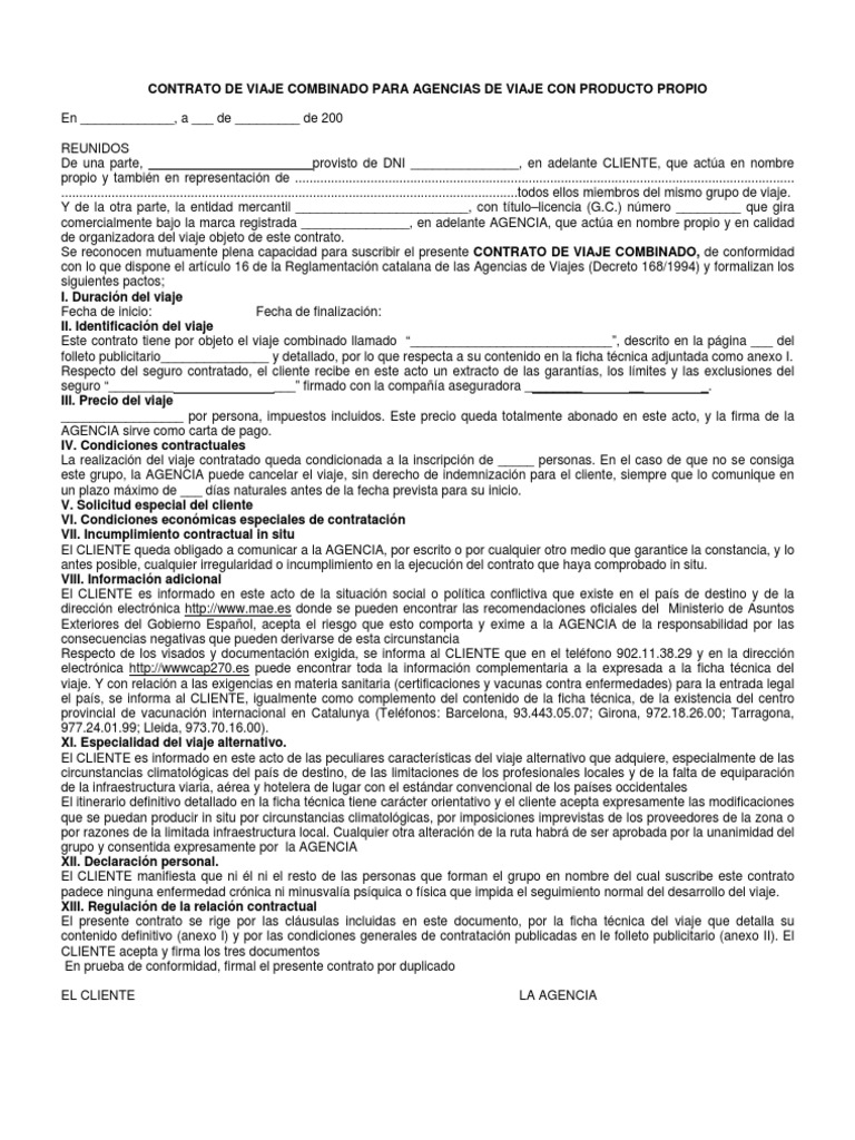 Contrato Agencia de Viaje | Seguros | Turismo