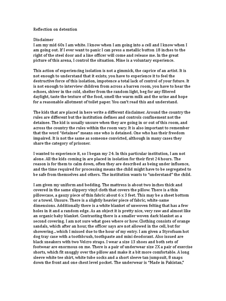 Reflection On Detention | PDF | Solitary Confinement | Detention ...