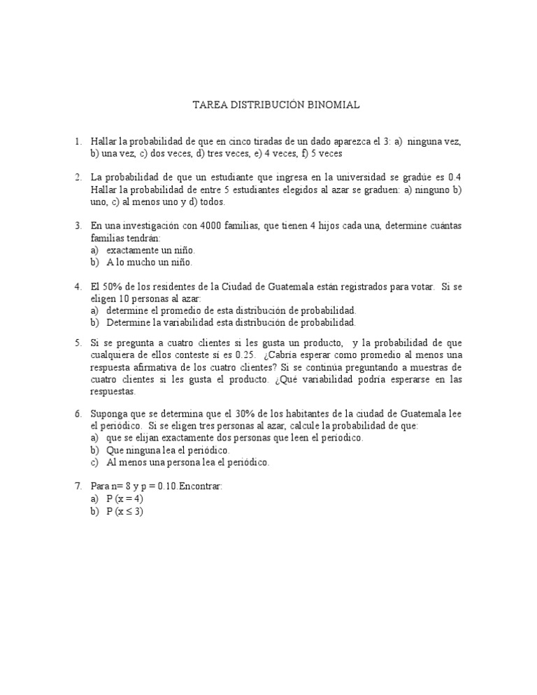 Tarea 2. Distribuci N Binomial | PDF