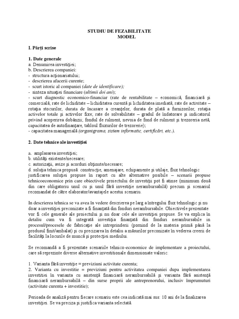 Studiu de Fezabilitate Model | PDF