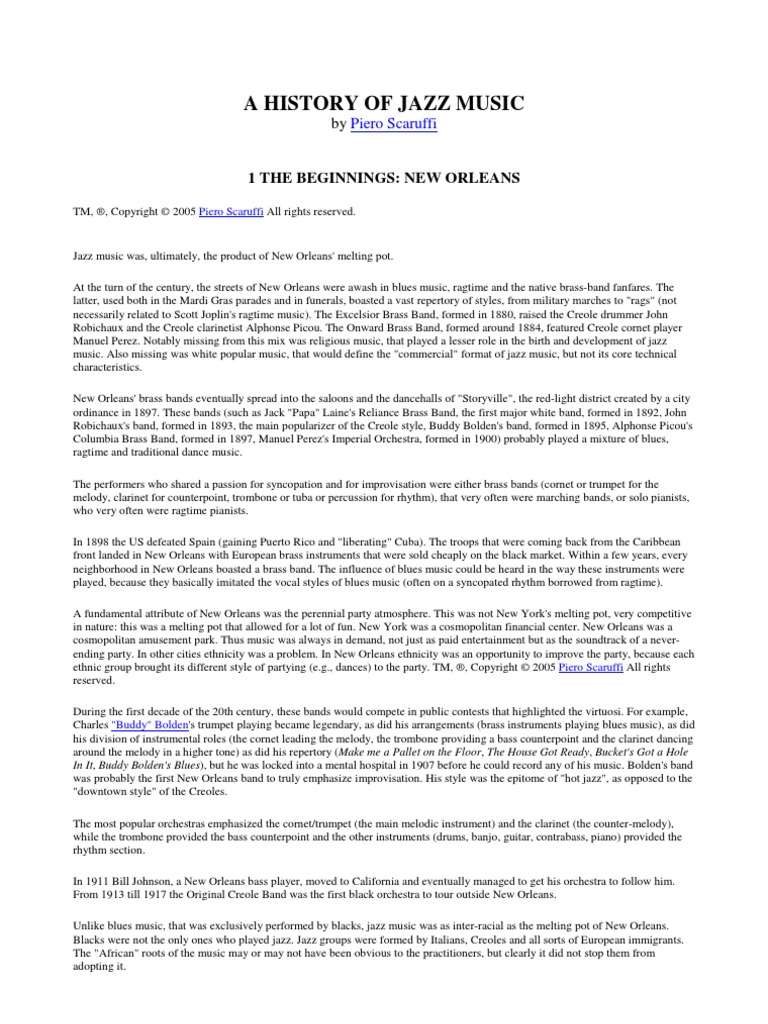 A History of Jazz Music (Piero Scaruffi) | PDF | Jazz | Blues