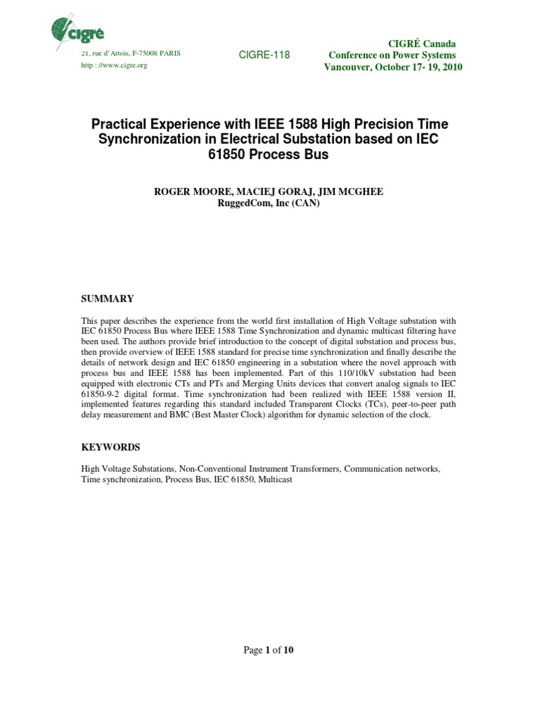 CIGRE-118 Practical Experience With IEEE 1588 High Precision Time ...