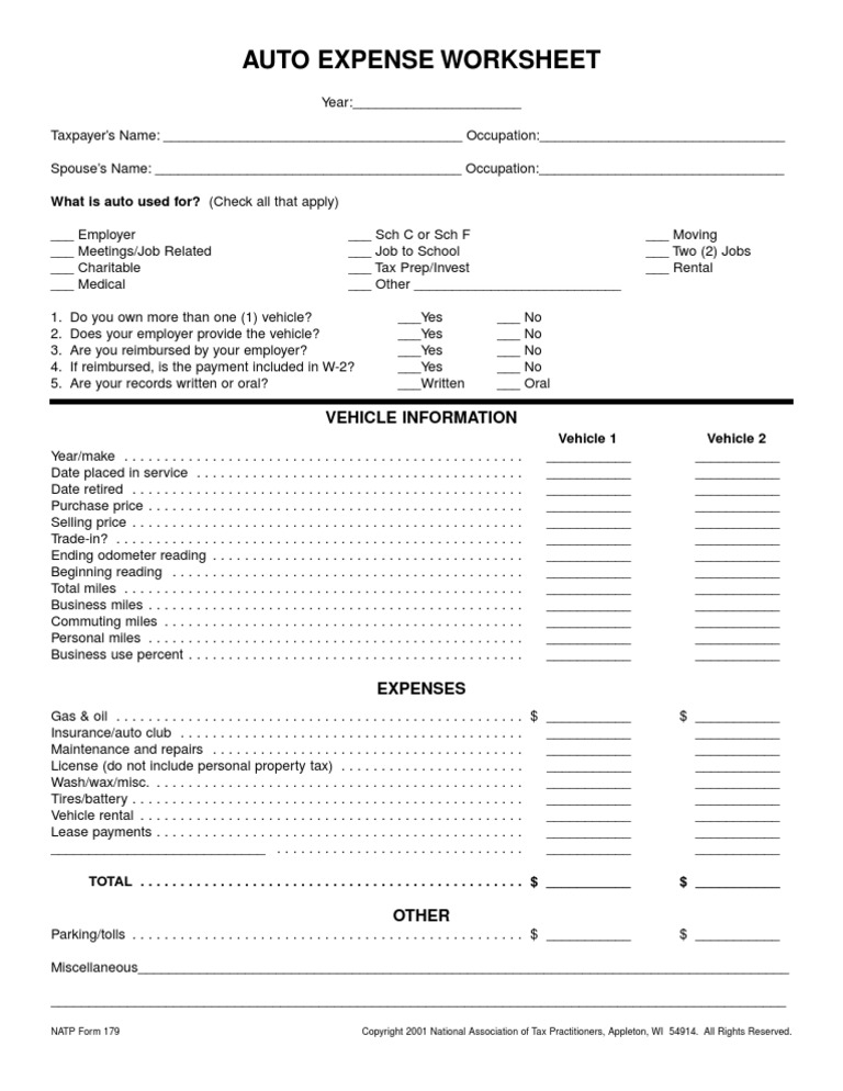 Auto Worksheet | PDF | Irs Tax Forms | Taxation