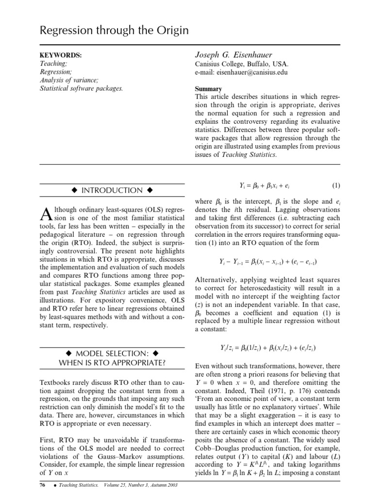 Regression Through The Origin | PDF | Ordinary Least Squares | Regression Analysis