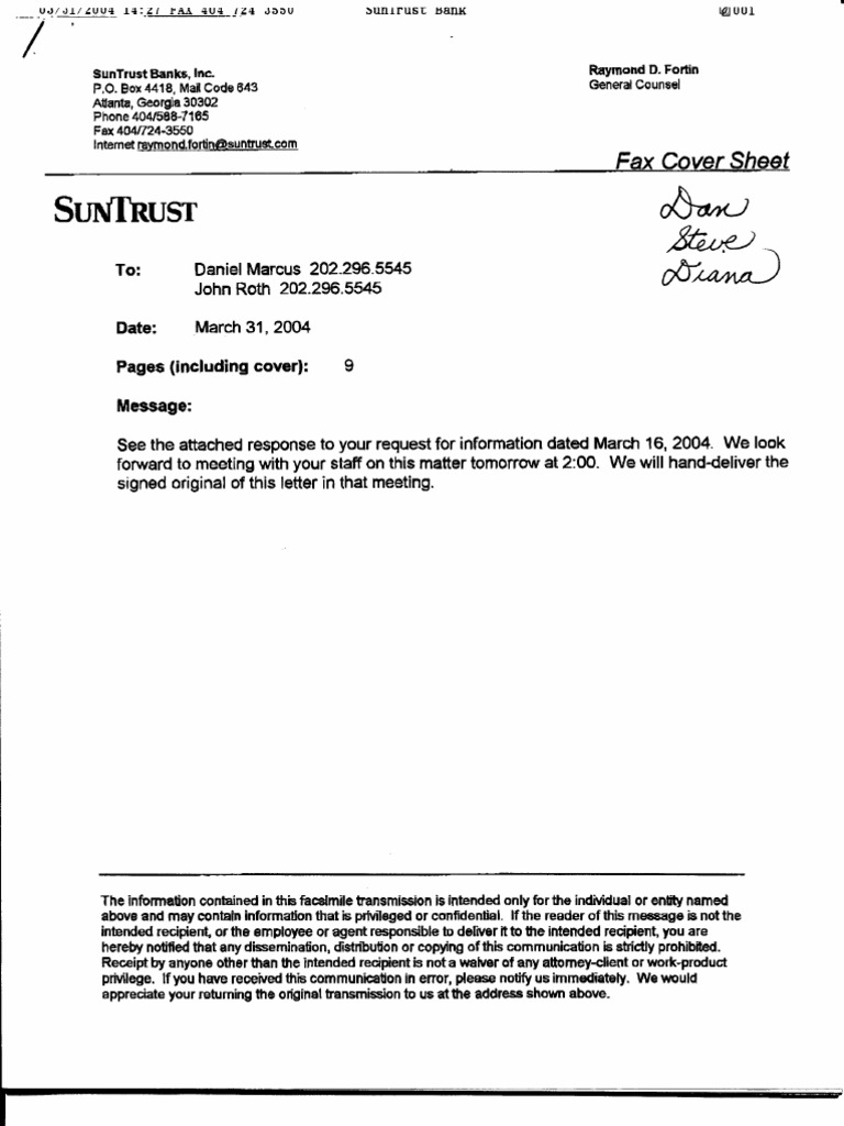 SD B4 Suntrust FDR - Letter From Suntrust Re Request - Security Alert ...