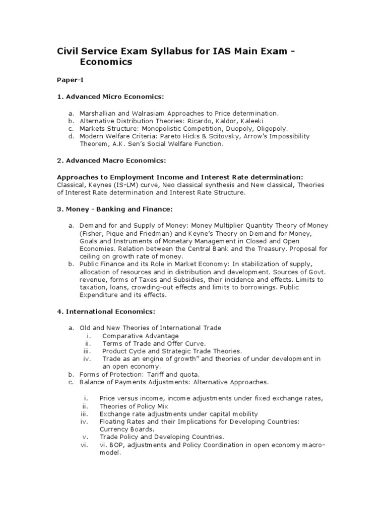 Ias Main Syllabus Economics | PDF