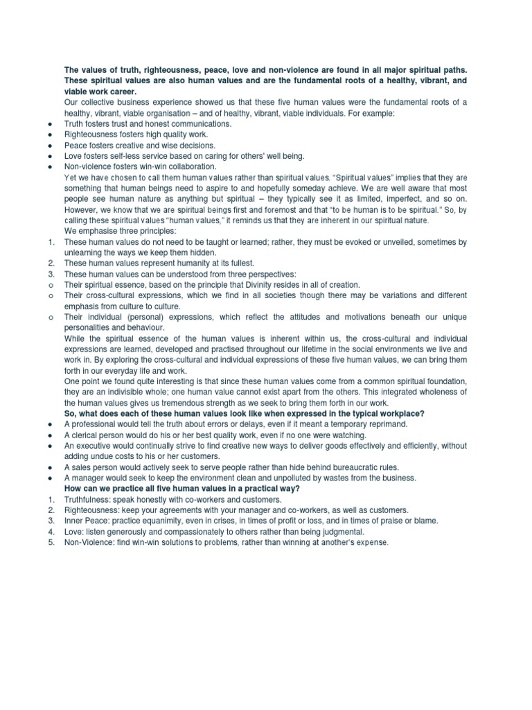 The Values of Truth | PDF | Spirituality | Value (Ethics)