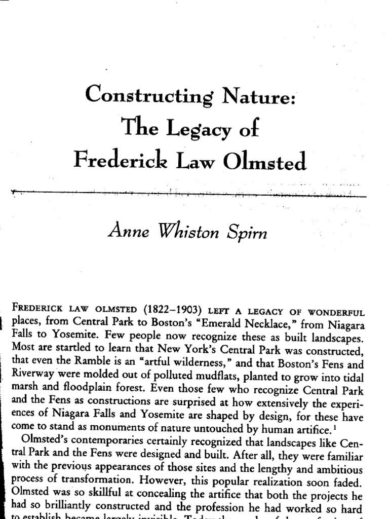 Constructing Nature: The Legacy of Frederick Law Olmsted | PDF