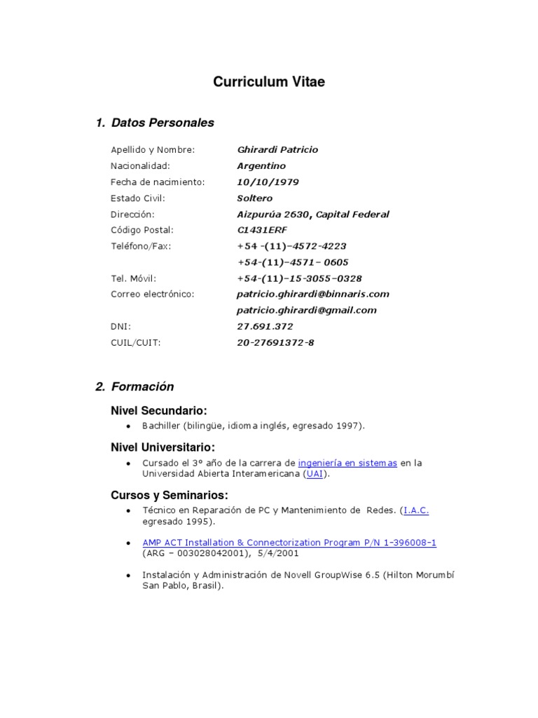 Curriculum Vitae PDF | Descargar gratis PDF | Red de computadoras | Microsoft Windows