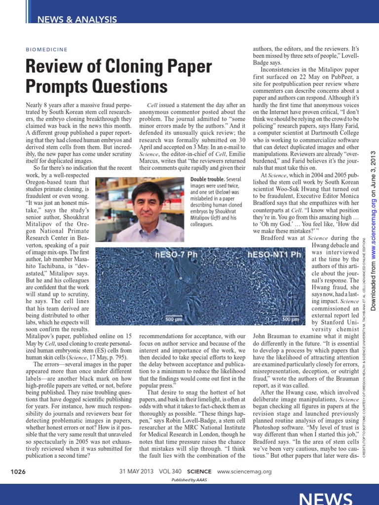 News - Science 2013 - Review of Cloning Paper Prompts Questions | PDF ...