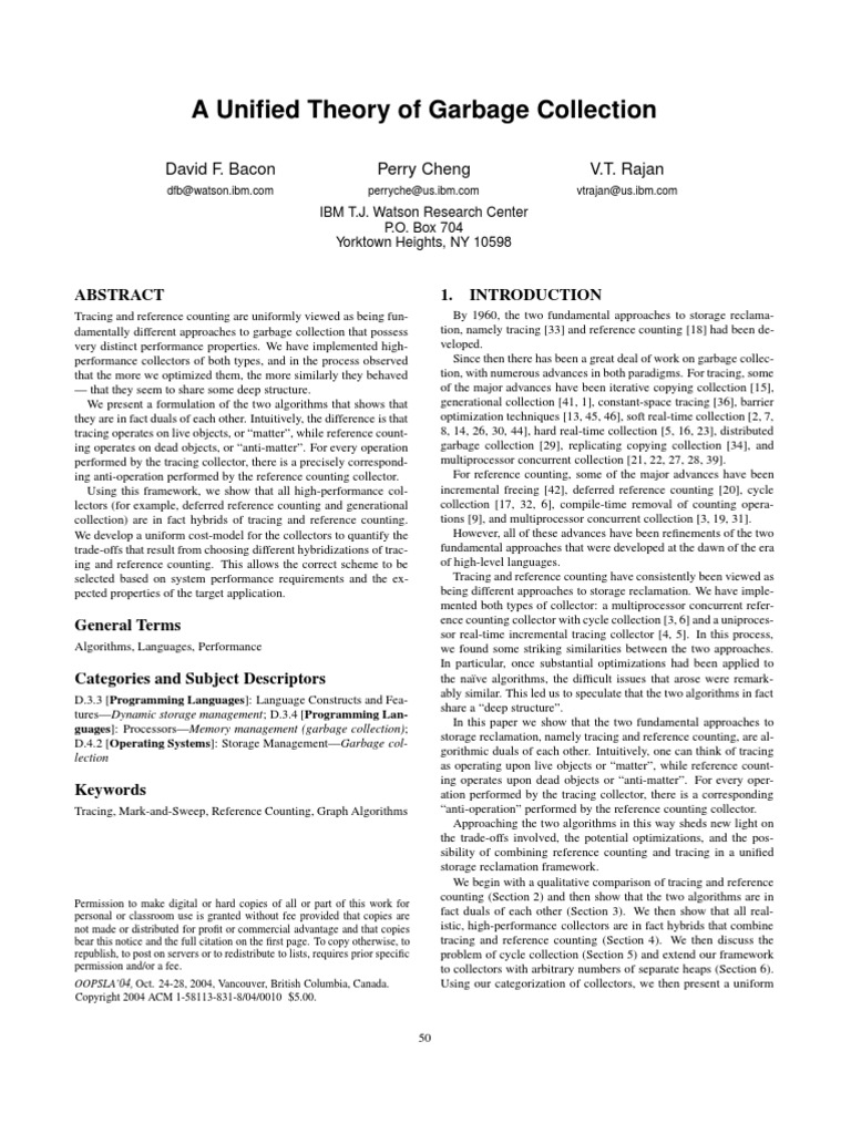 A Uni Ed Theory of Garbage Collection (2004) | PDF | Pointer (Computer Programming) | Computer ...
