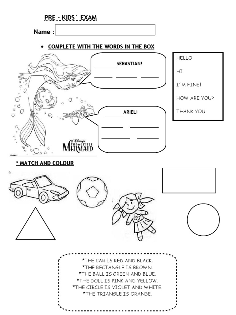 Name: Pre - Kids Exam: Complete With The Words in The Box | PDF