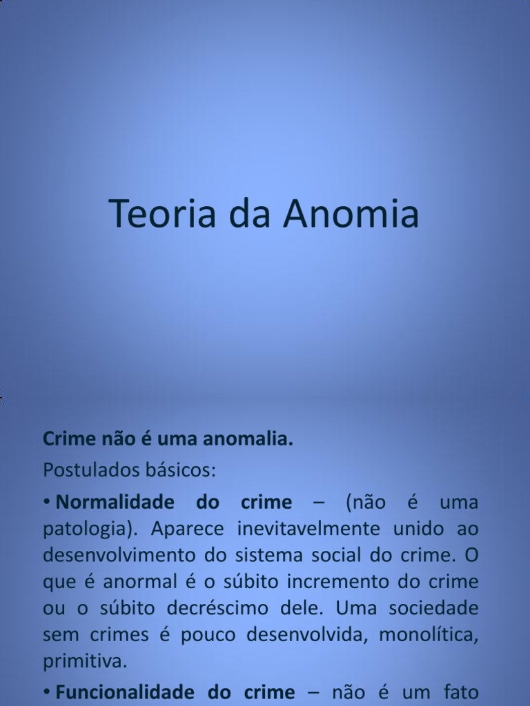 Teoria Da Anomia | Émile Durkheim | Sociologia