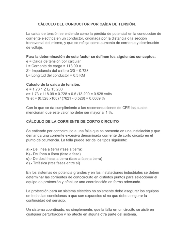 Calculo Del Conductor Por Caida de Tension | PDF