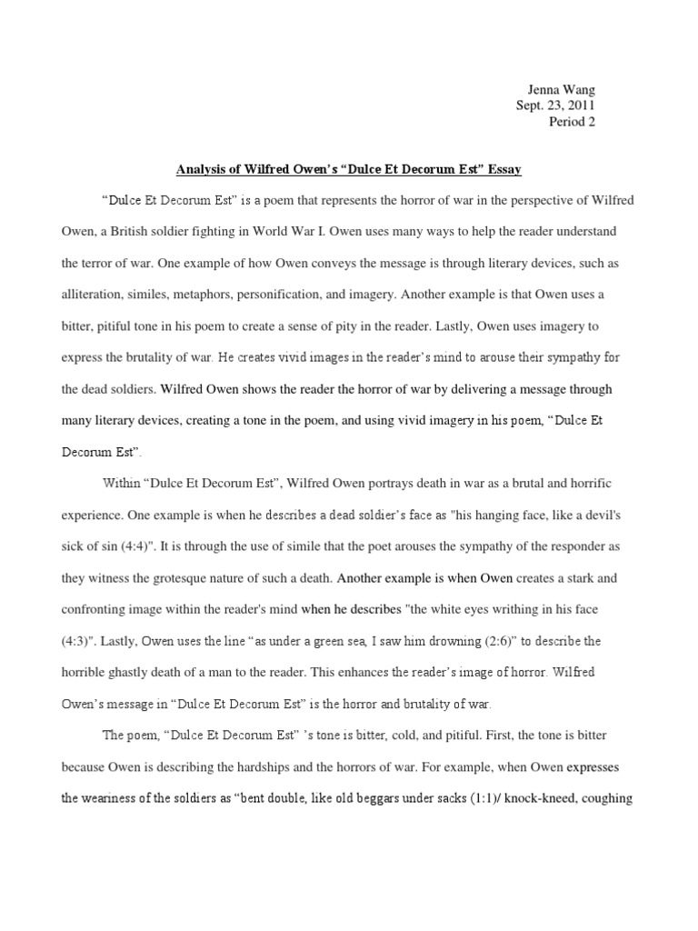 Analysis of "Dulce Et Decorum Est" | PDF | Poetry | Unrest