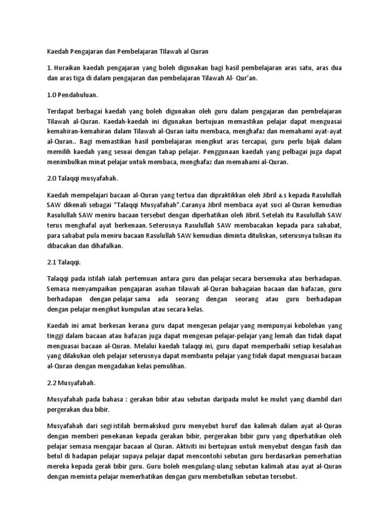 Kaedah Pengajaran Dan Pembelajaran Tilawah Al Quran Pdf