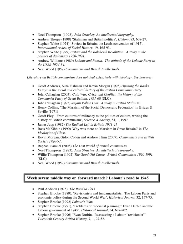 Week Seven: Middle Way or Forward March? Labour's Road To 1945 | PDF