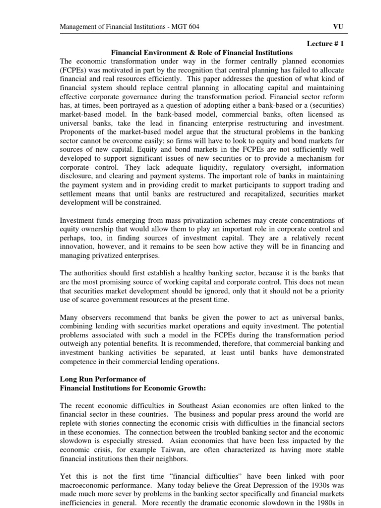 Management of Financial Institution | PDF | Financial Markets | Central ...