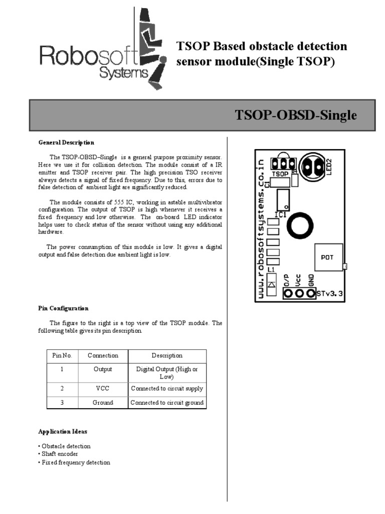 TSOP-OBSD-Single: TSOP Based Obstacle Detection Sensor Module (Single ...