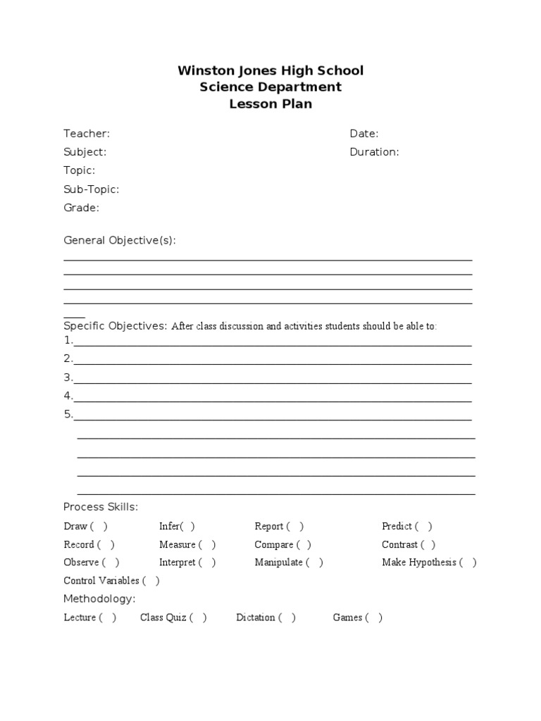 High School Science Lesson Plan Template | PDF