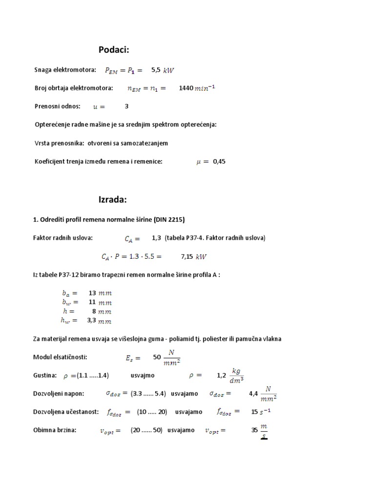 Remeni Prenosnici Proracun | PDF