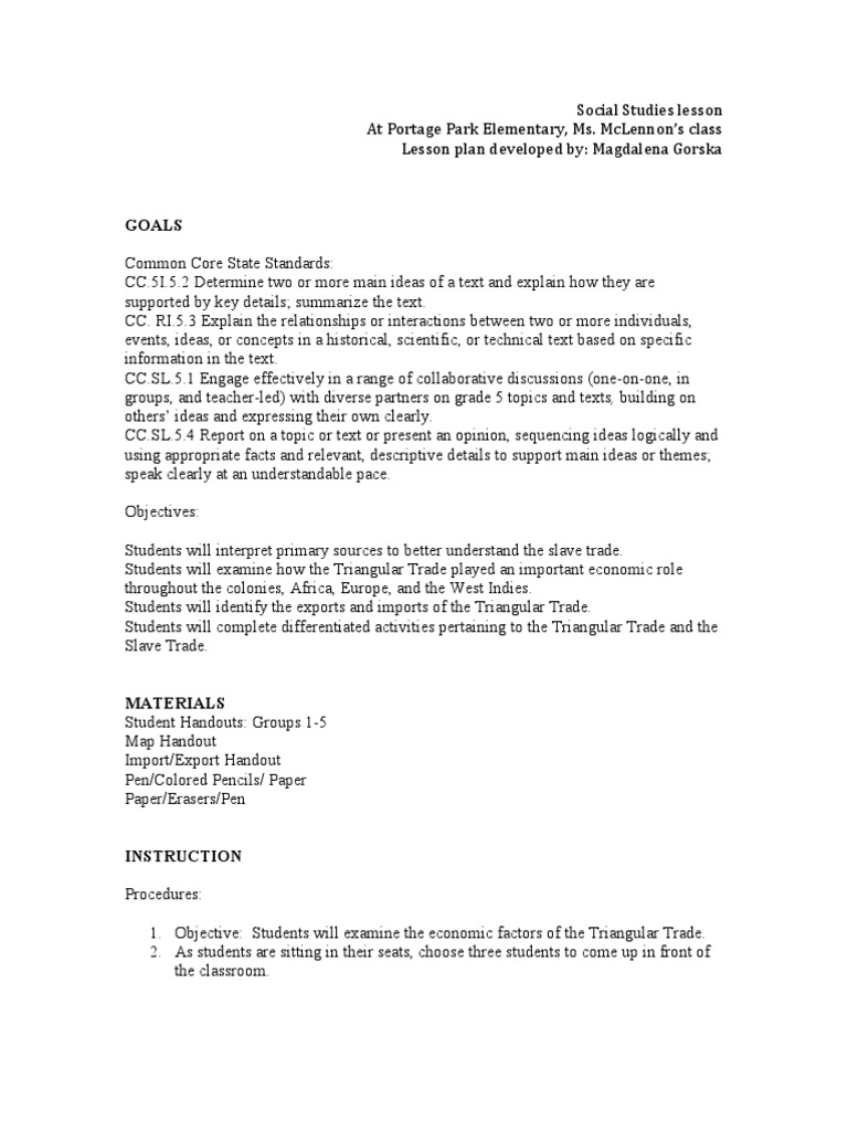 Triangular Trade Lesson Plan | PDF | Slavery | Cognition