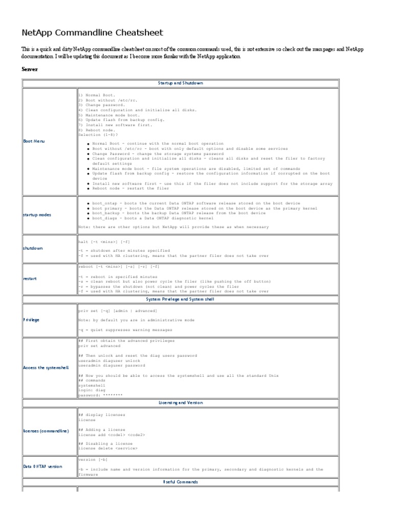 NetApp Commandline Cheatsheet for Common Commands | PDF | Information Science | Areas Of ...