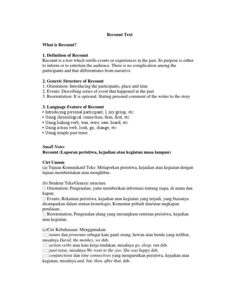Recount Text What Is Recount? 1. Definition of Recount: Small Notes ...