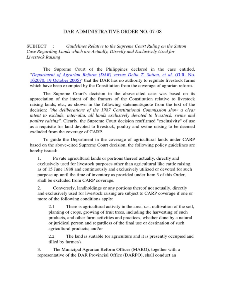 Dar Administrative Order No. 07-08 | PDF | Livestock | Agriculture