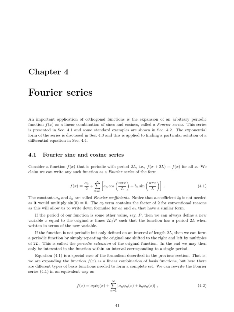 4.1 Fourier Sine and Cosine Series | PDF | Fourier Series ...