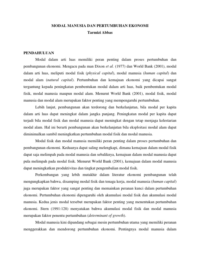 Modal Manusia Dan Pertumbuhan Ekonomi | PDF