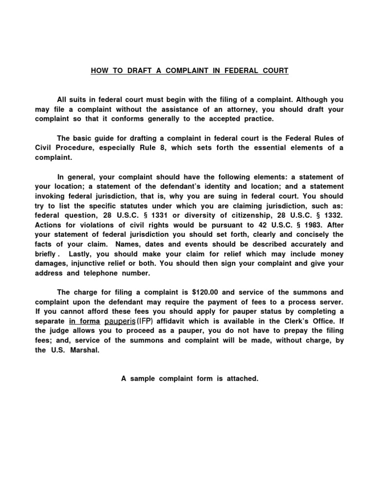 How To Draft A Federal Complaint | PDF | Service Of Process | Complaint