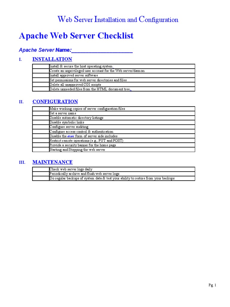 Apache Web Server Checklist: W S I C | Download Free PDF | Web Server ...