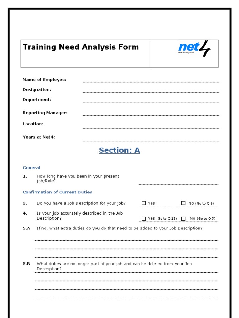 Employee Training Needs Assessment Form | PDF