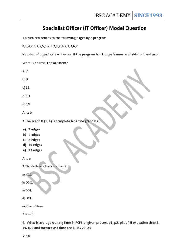 Specialist Officer (IT Officer) Model Question: BSC Academy | PDF