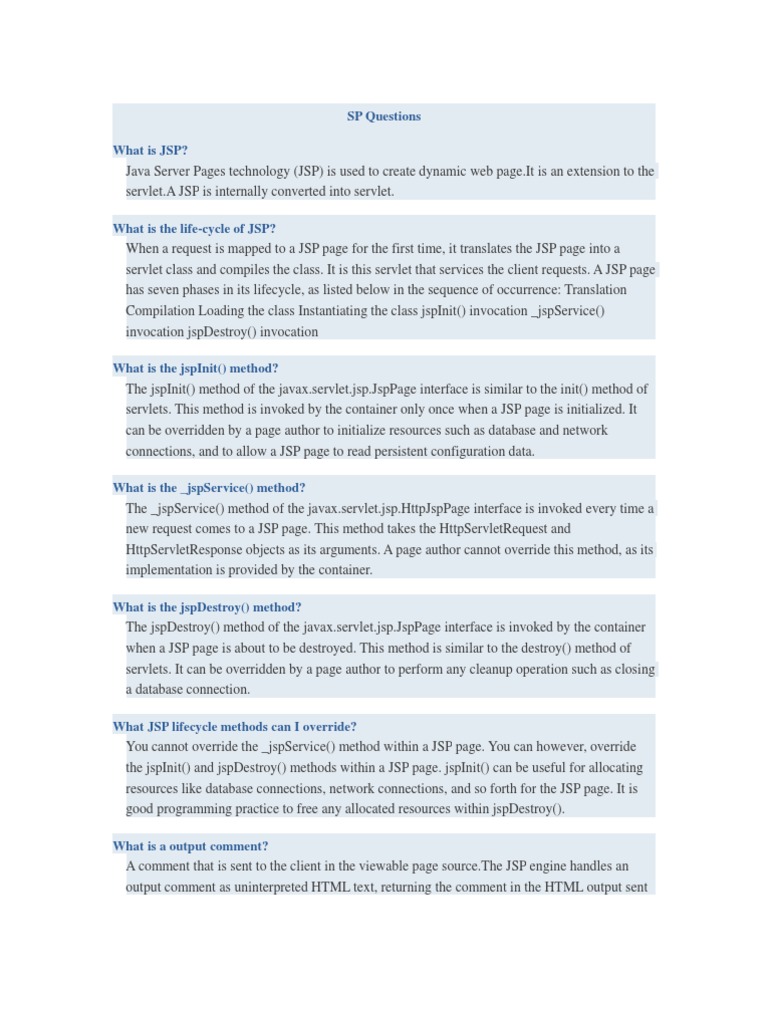 J SP Questions | PDF | Java Server Pages | Java Servlet