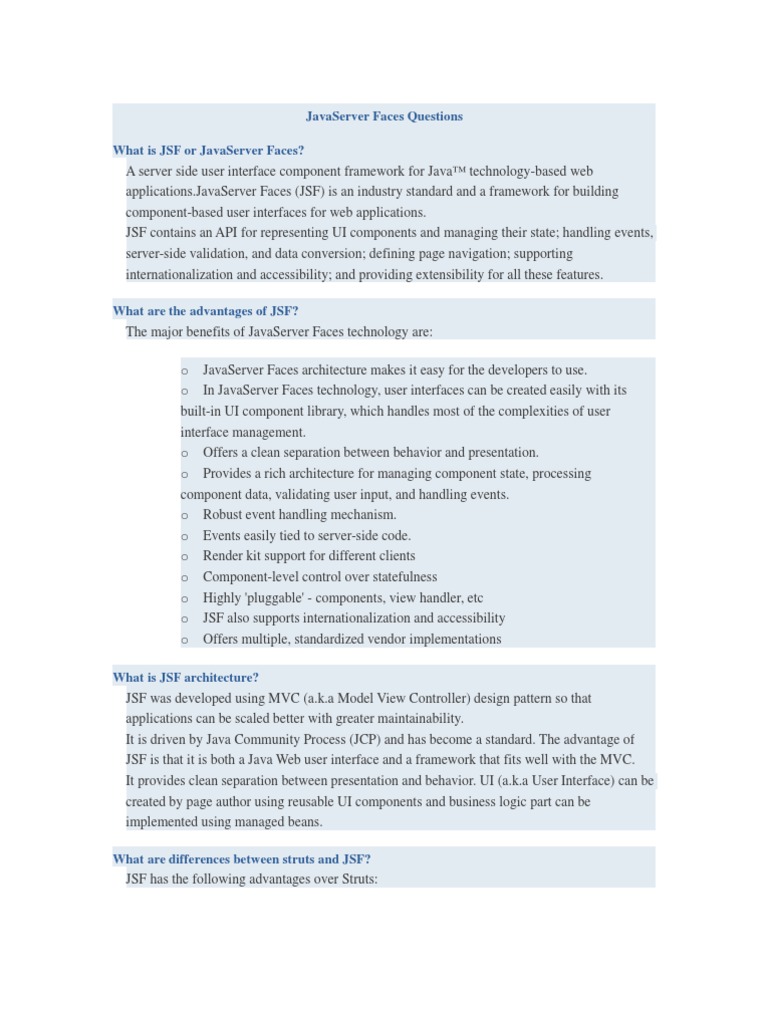 Javaserver Faces Questions What Is JSF or Javaserver Faces? | PDF | Java Server Faces | Model ...