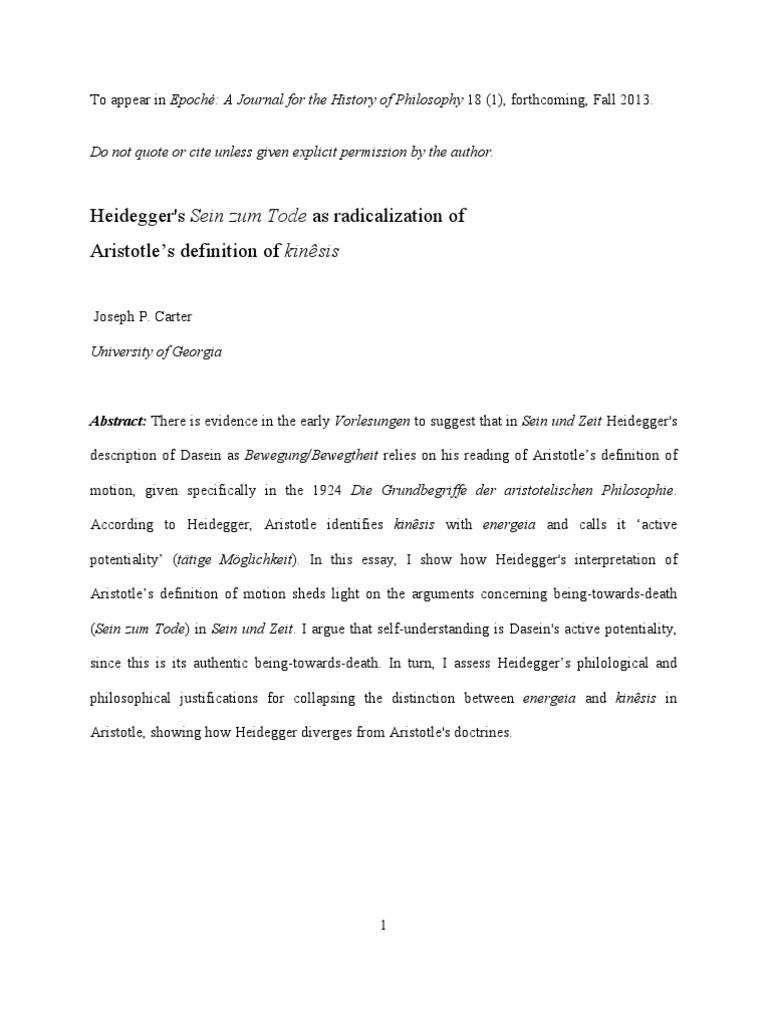 Heidegger Aristotle (Submission) | PDF | Martin Heidegger | Being And Time