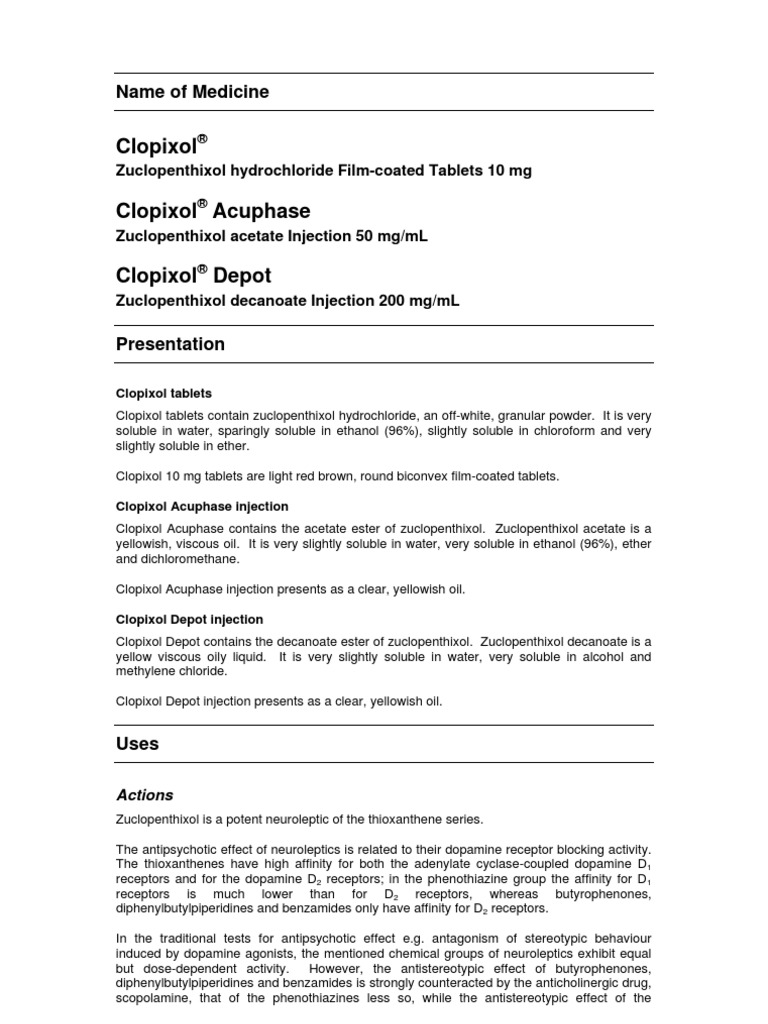Clopixol Ta Binj | Injection (Medicine) | Antipsychotic